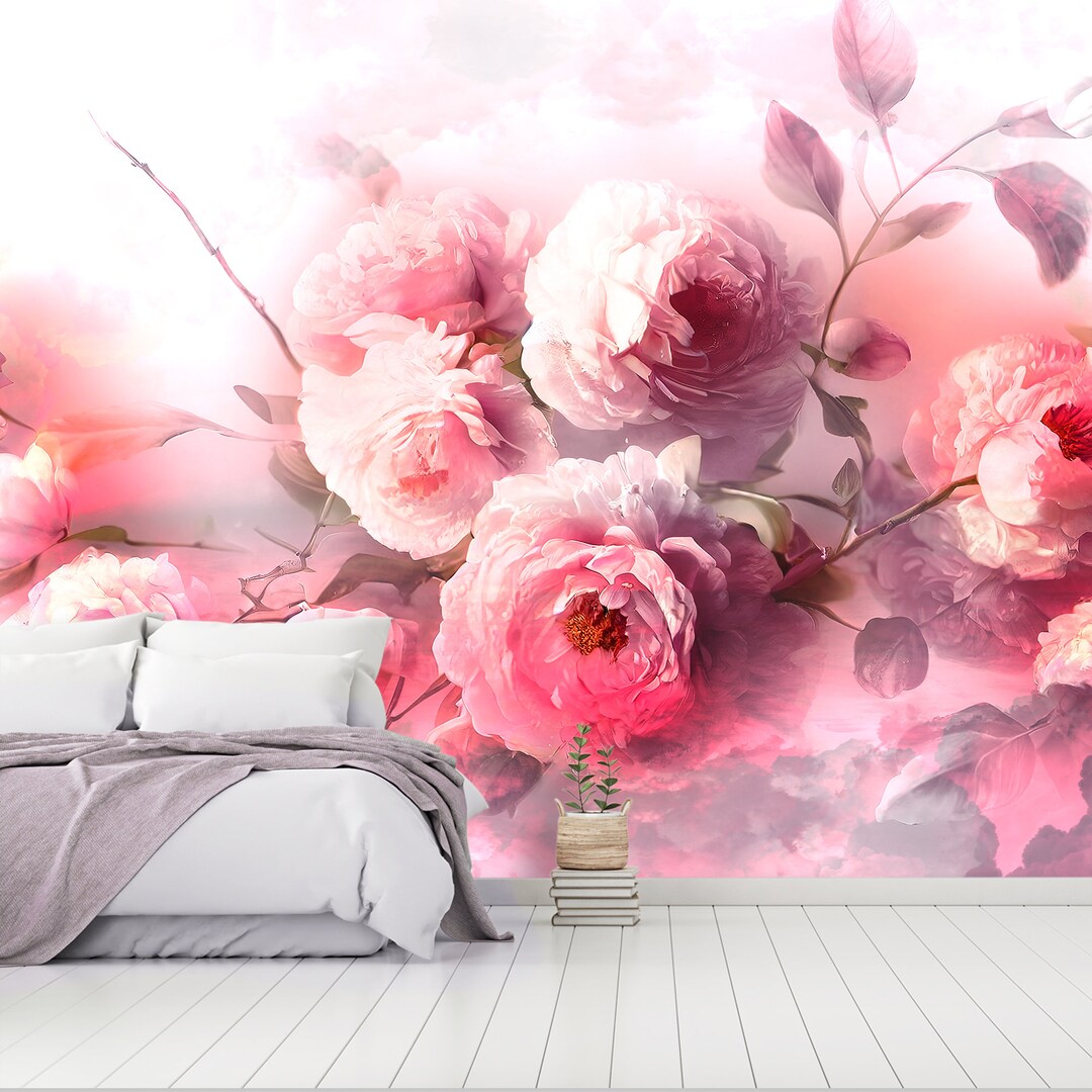 Wallpaper Pink Rose Large, Pink Color, Rose Pattern Wallpaper, Soft ...