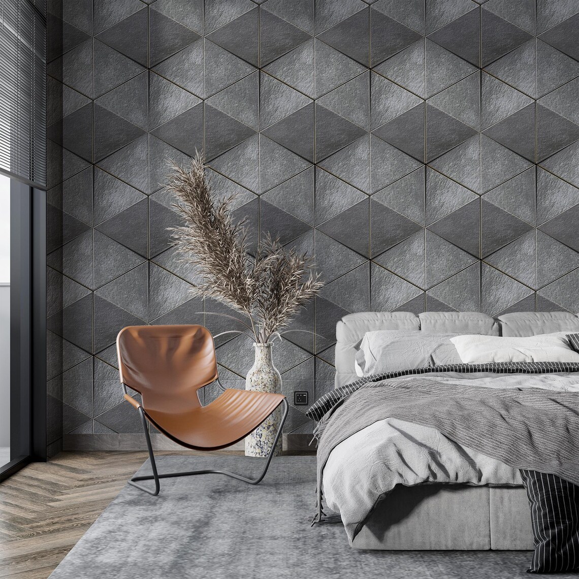 Gray Geometric 3D Wallpaper: Modern Abstract Fabric Wall Mural - Etsy