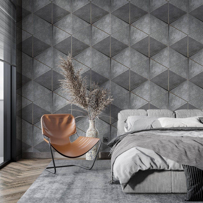 3D Gray Geometric Pattern Wallpaper, Customizable 3D Perceptive Modern ...