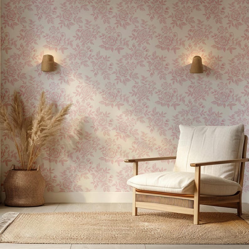 Vintage French Country Floral Wallpaper, Pretty Pink Peel and Stick - Etsy
