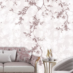 Soft Botanical Floral Wall Mural, Little Floral With Grass Wallpaper ...