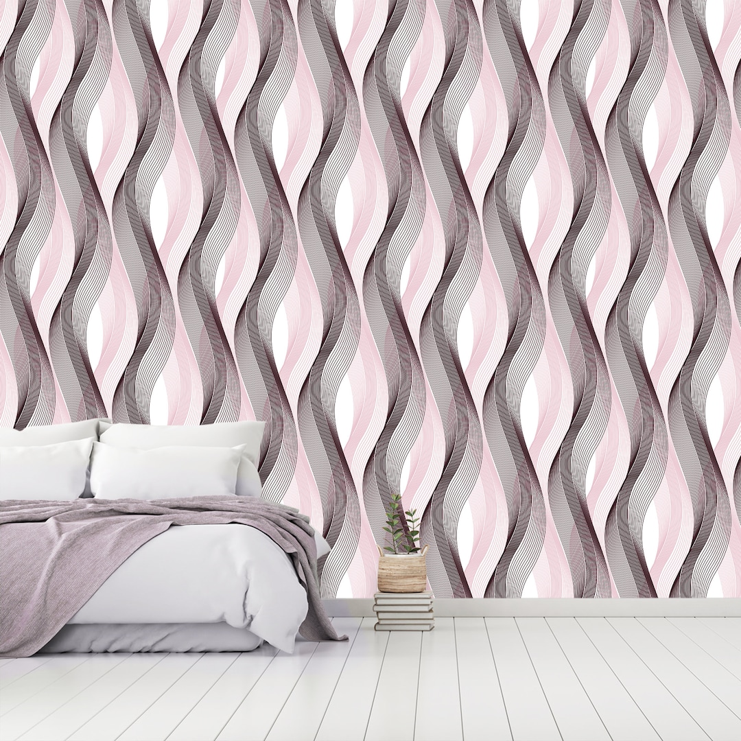 Wavy Vertical Stripes Pattern Wallpaper, Striped Fabric Wallpaper ...