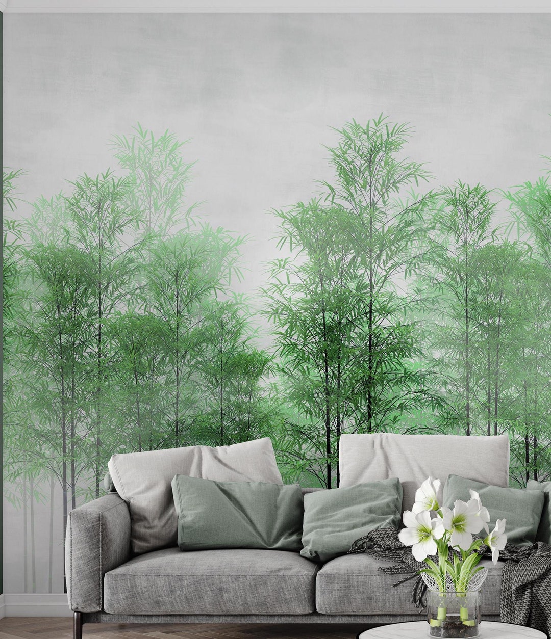 Tropical Forest Wall Mural, Removable Nature Wallpaper, Thin-leaved ...