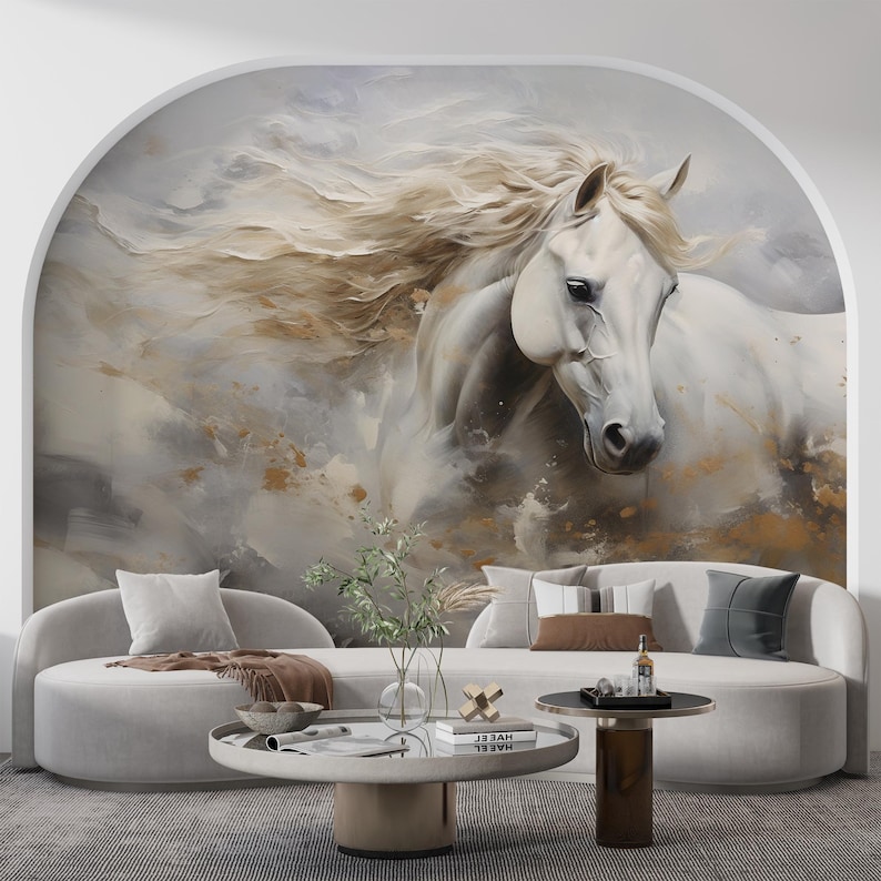 White Horse Wall Mural,horses Wall Mural, Modern Living Room and ...