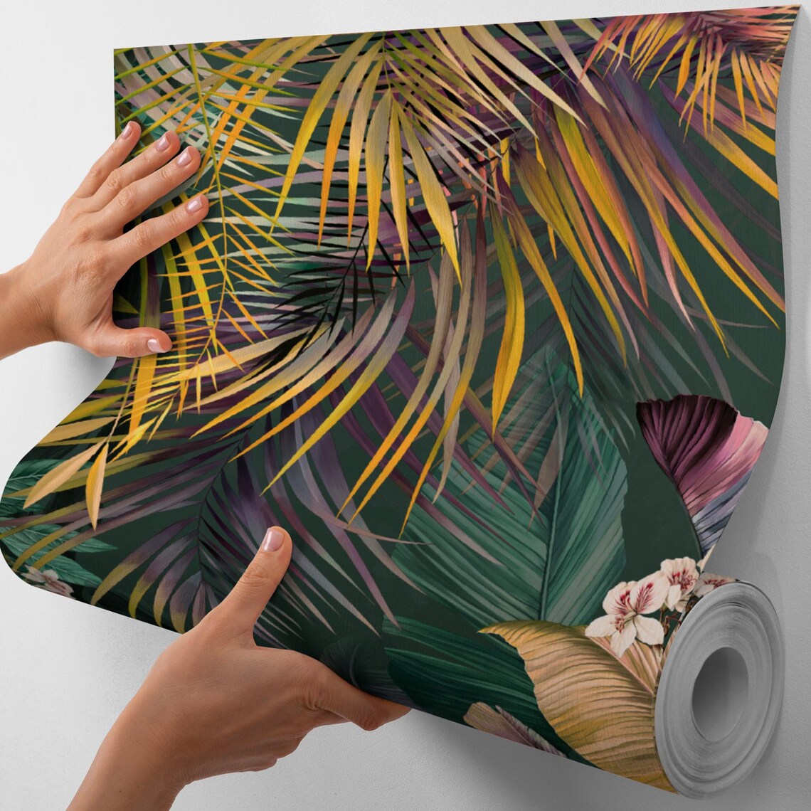Tropical Rainforest Wallpaper: Exotic Palm Leaf Wall Decor - Etsy