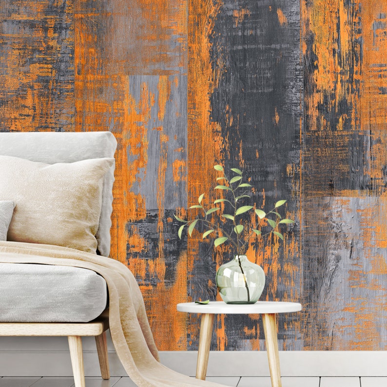 Rust Orange Abstract Wallpaper Mural, Loft Concrete Texture - Etsy