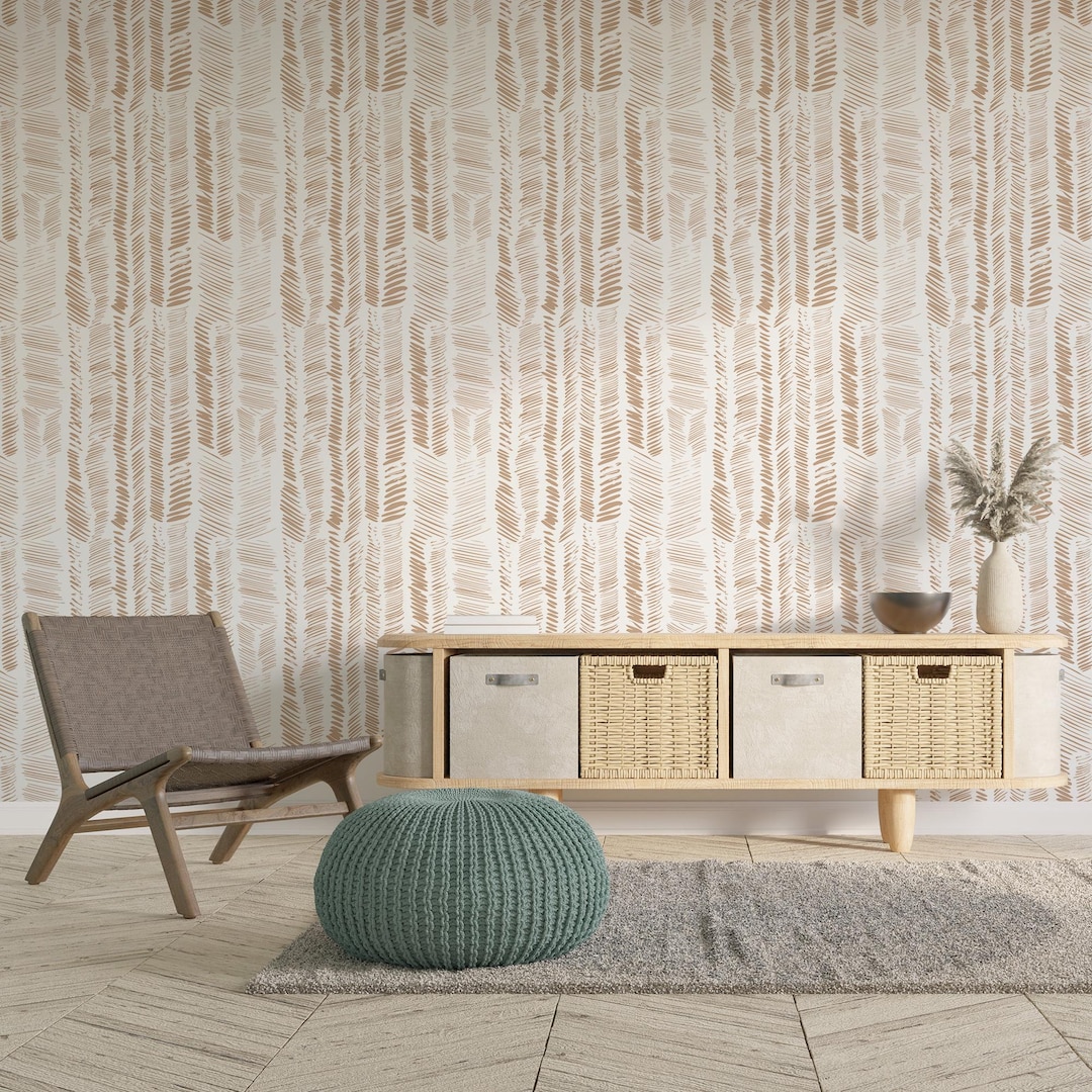 Neutral Boho Herringbone Wallpaper: Peel and Stick or Traditional - Etsy