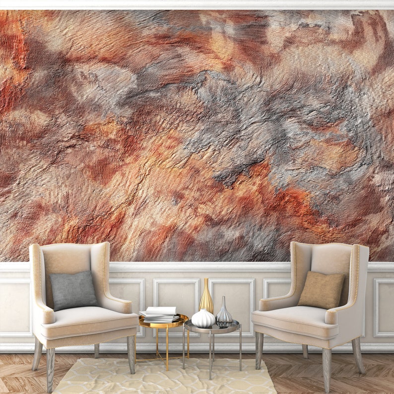 Textured Rusty Copper Wallpaper, Brown Bronze Wall Mural, Vintage Look ...
