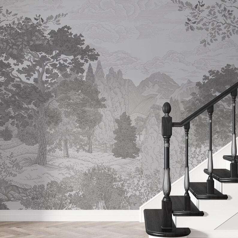 Gray Trees Wallpaper Mural: Tropical Forest Botanical Wall Decor - Etsy