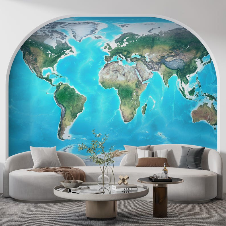 World Map Wallpaper, Detailed Countries and Political Boundaries, Wall ...