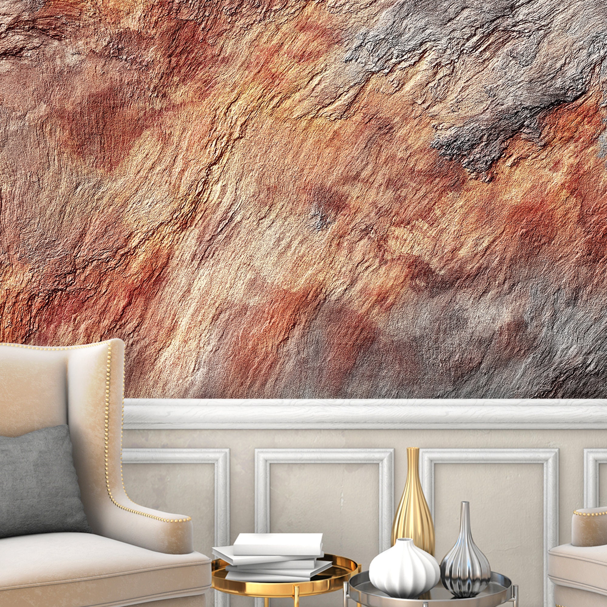 Textured Rusty Copper Wallpaper, Brown Bronze Wall Mural, Vintage Look ...