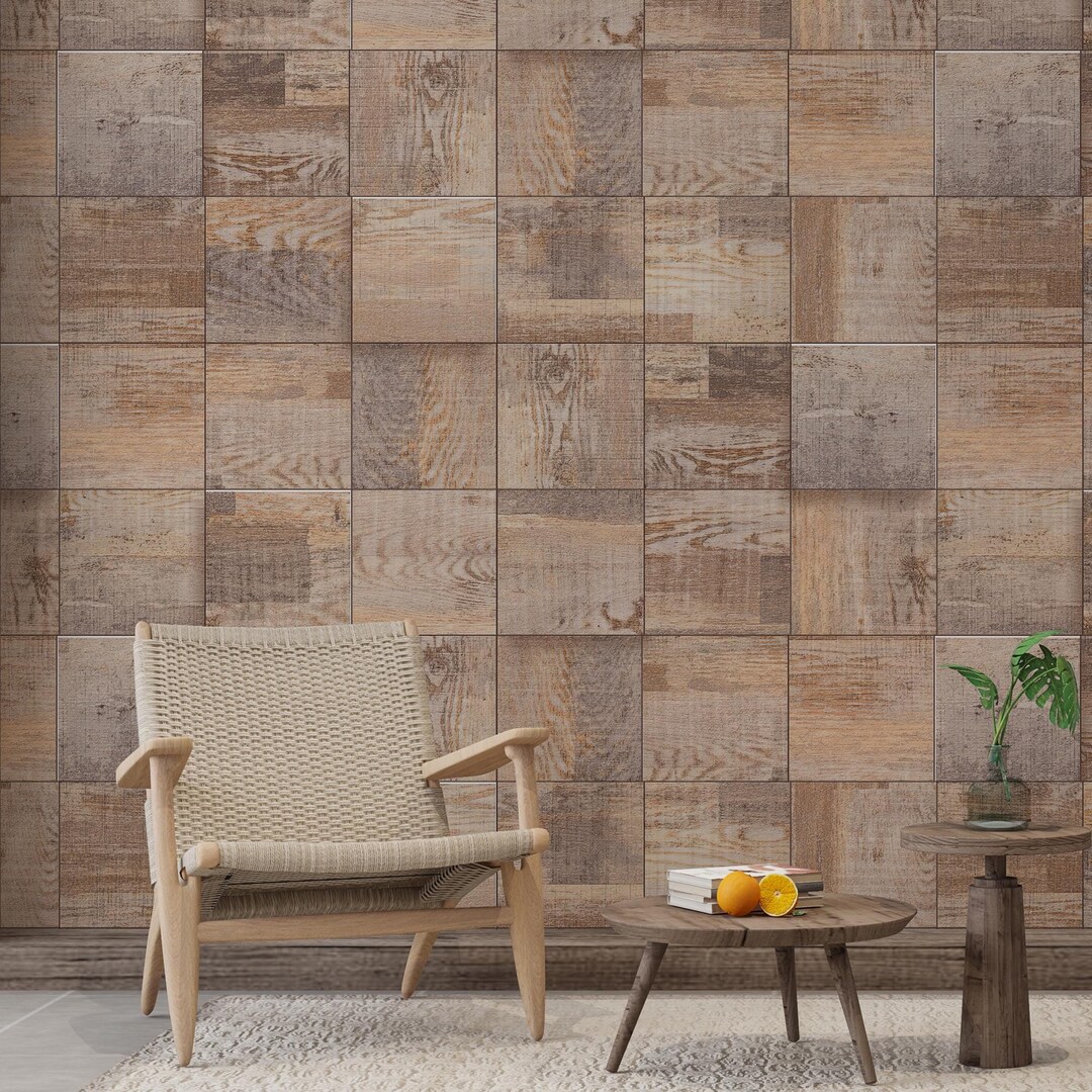 Wood Wallpaper, Square Geometric Pattern, Wall Decoration Scandinavian ...