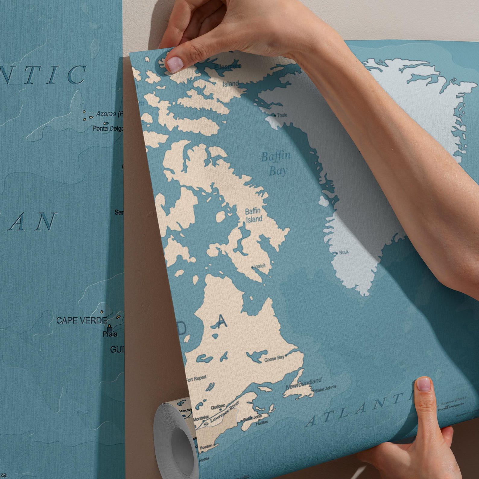 World Map Mural, Large Map Wall Decal, Removable Map Wallpaper, Blue ...