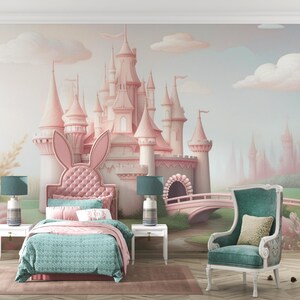 Magic Pink Castle Wallpaper Peel and Stick Girls Nursery Wall Decor ...