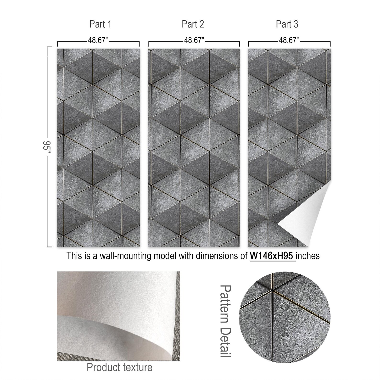 3D Gray Geometric Pattern Wallpaper, Customizable 3D Perceptive Modern ...
