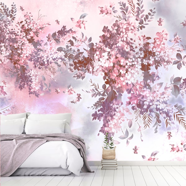 Purple Cherry Blossom Wallpaper Mural - Etsy