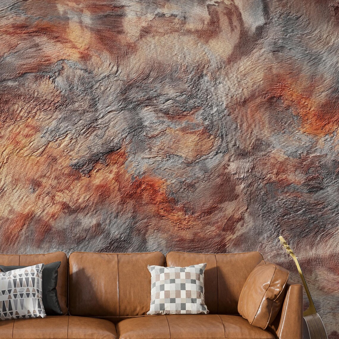 Textured Rusty Copper Wallpaper, Brown Bronze Wall Mural, Vintage Look ...