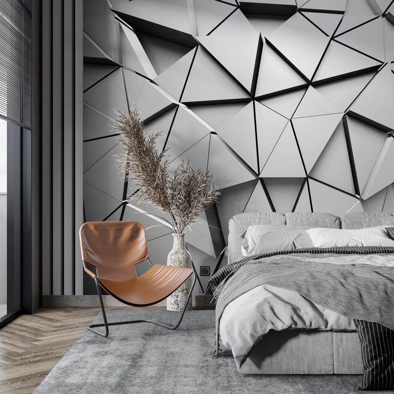 Abstract Gray 3D Wallpaper: Modern Geometric Fabric Wall Mural - Etsy