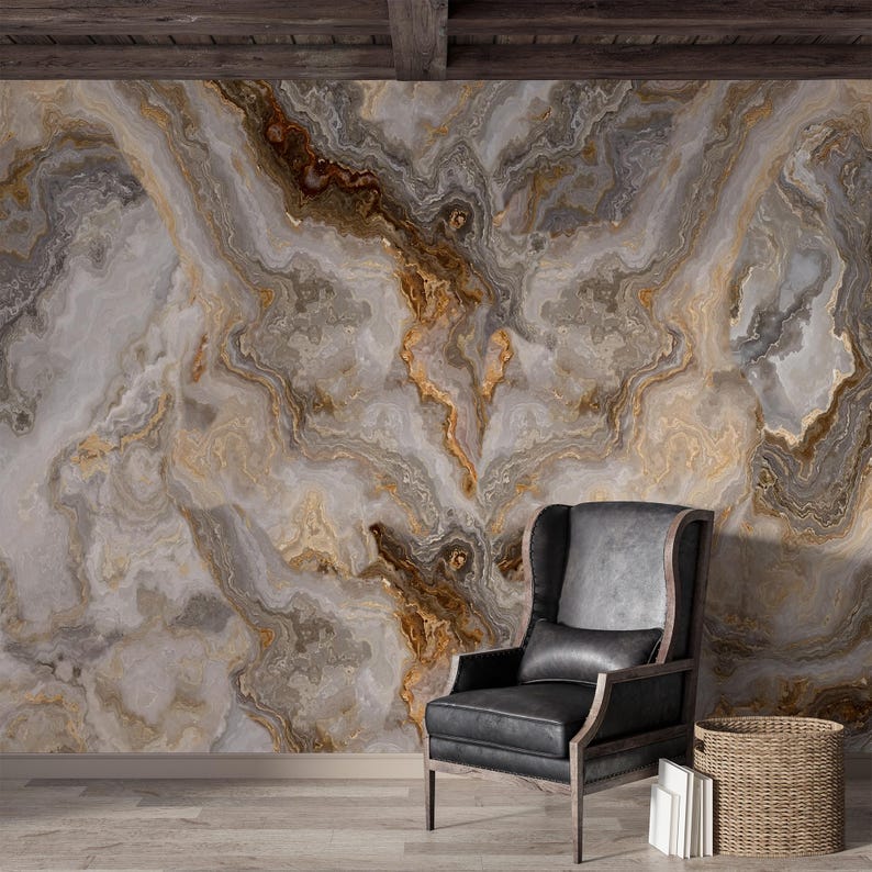 Brown Marble Wallpaper, Natural Dark Stone Wall Mural, Modern Living ...