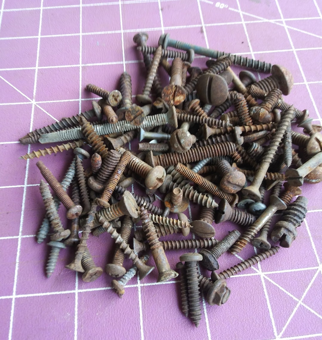 100 Assorted Rusty Screws Flat Star Head Mix Found Objects Assemblage ...