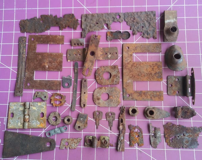 35 Rusty Metal Pieces With Holes Altered Art Supplies Assemblage ...