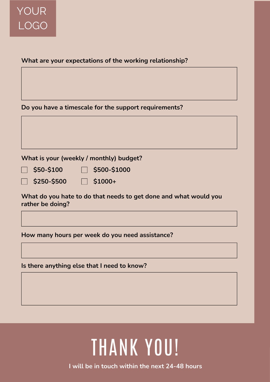 Peach Creative Minimalist Questionnaire - Etsy