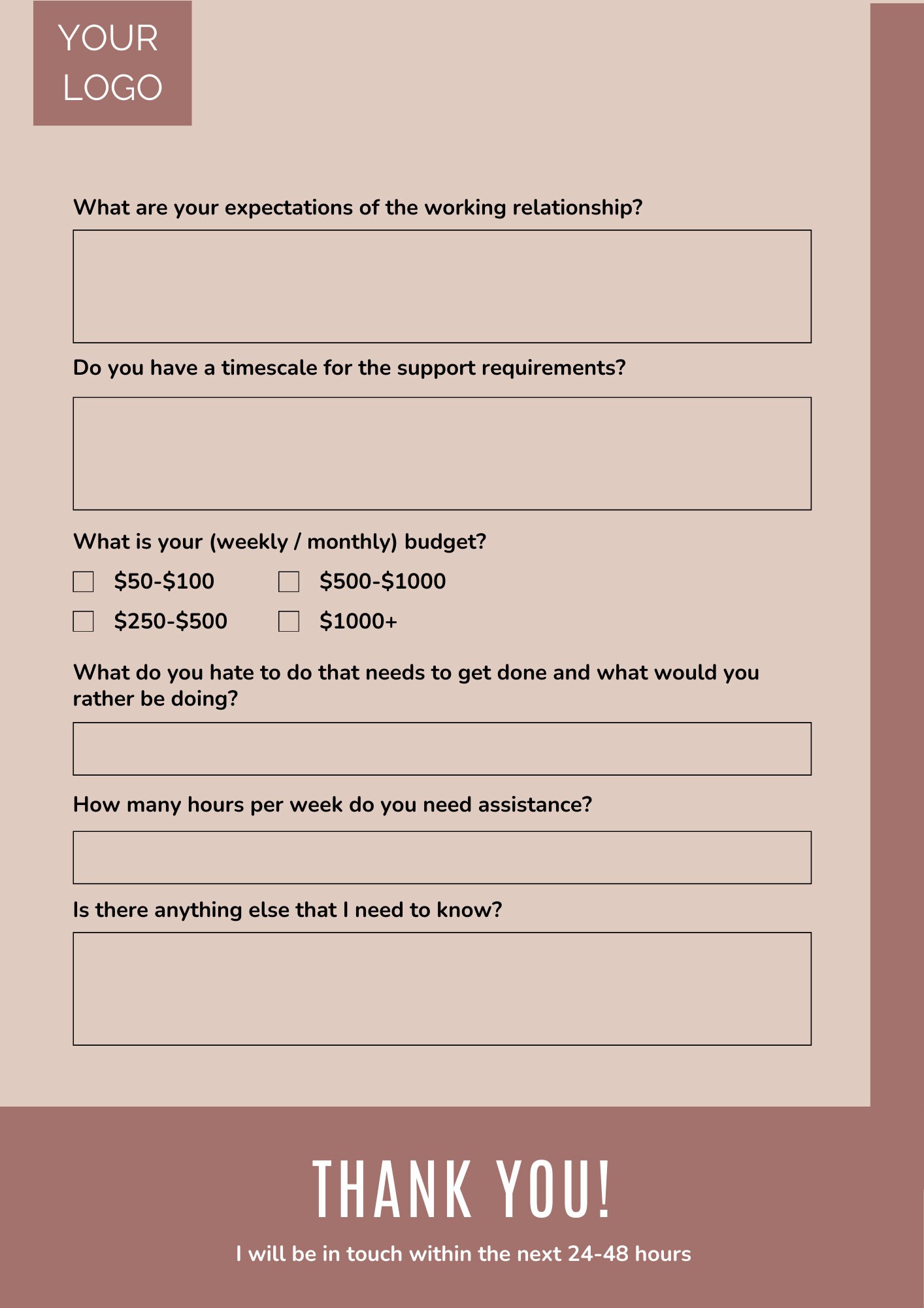 Peach Creative Minimalist Questionnaire - Etsy