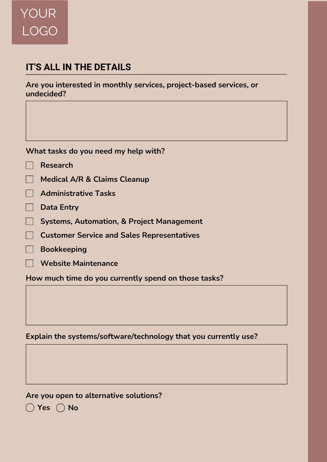 Peach Creative Minimalist Questionnaire - Etsy