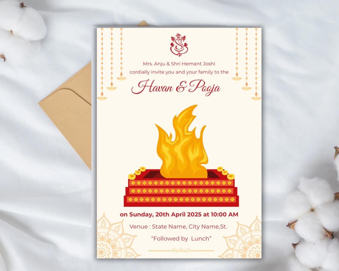 Premium Havan Ceremony Invitation | Hindu Pooja Customizable Template ...