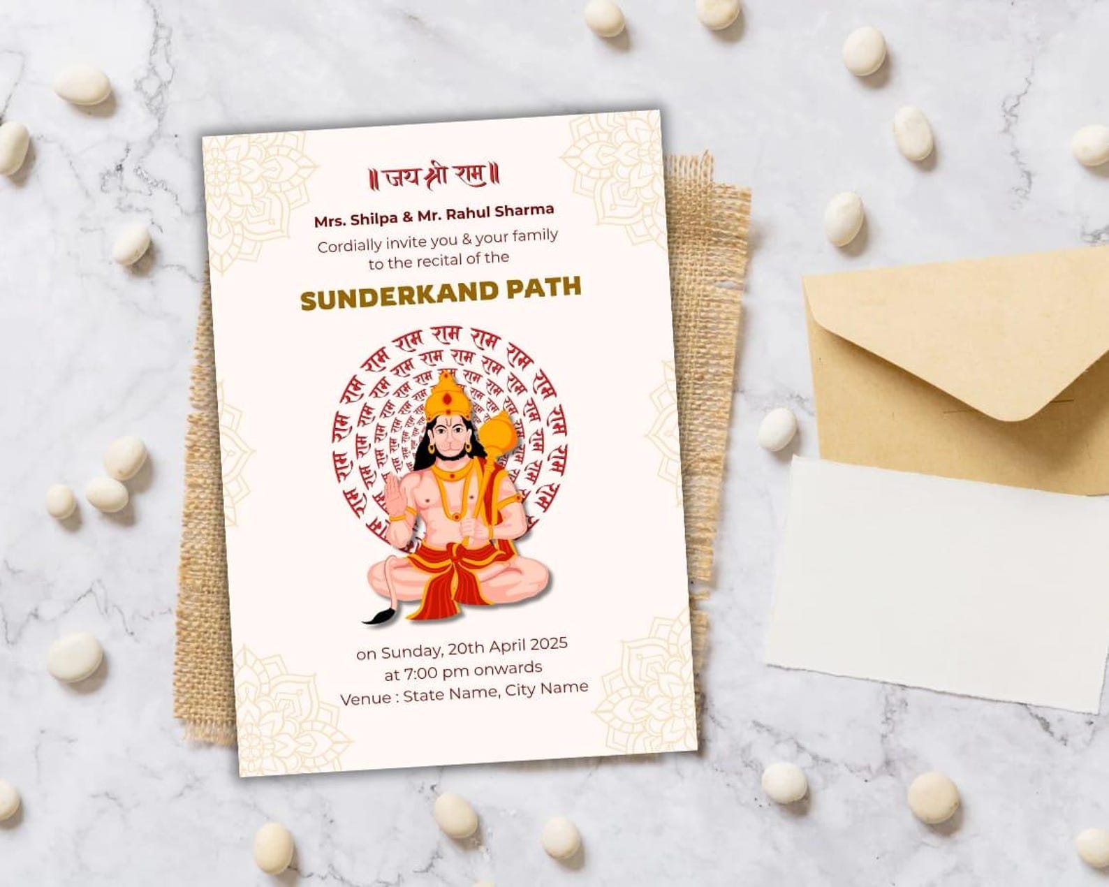 Customisable Sunderkand Path Invitation | Mandala Art | Cream ...