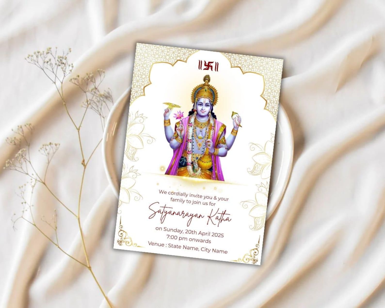 Satyanarayan Katha Invitation | Satyanarayana Pooja Invite | Instant ...