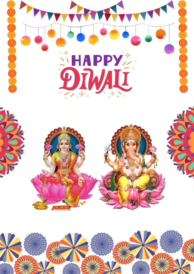 Printable Happy Diwali Card, Lord Ganesh and Lakshmi Photo Digital ...
