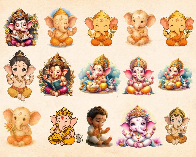 Baby Ganesha Clipart Bundle – Cute Bal Ganesh Pngs for Crafts & Prints ...