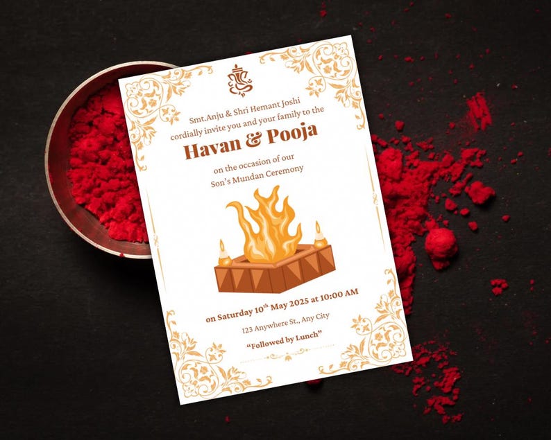 Stunning Havan Ceremony Invitation | Hindu Pooja Customizable Template ...