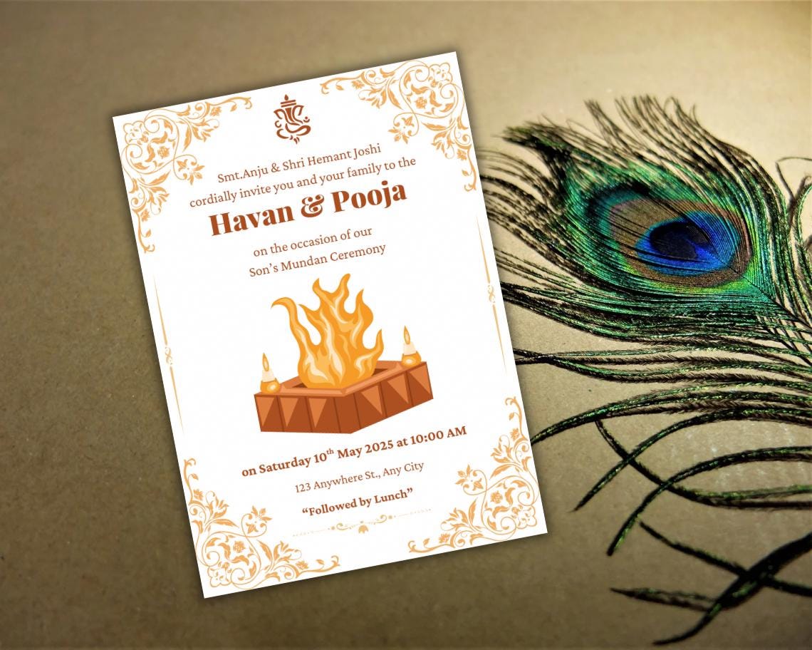 Stunning Havan Ceremony Invitation | Hindu Pooja Customizable Template ...