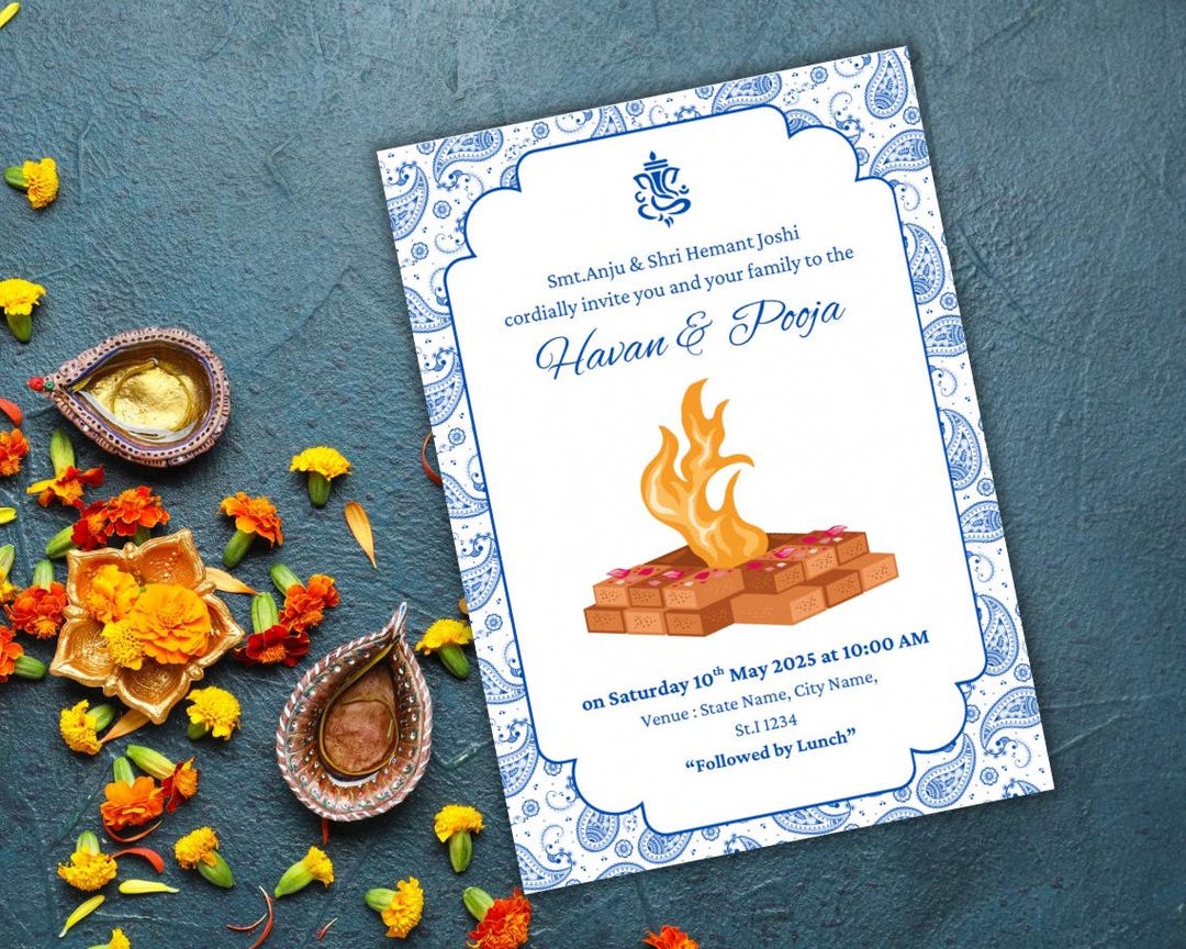 Divine Havan Ceremony Invitation | Hindu Pooja Customizable Template ...