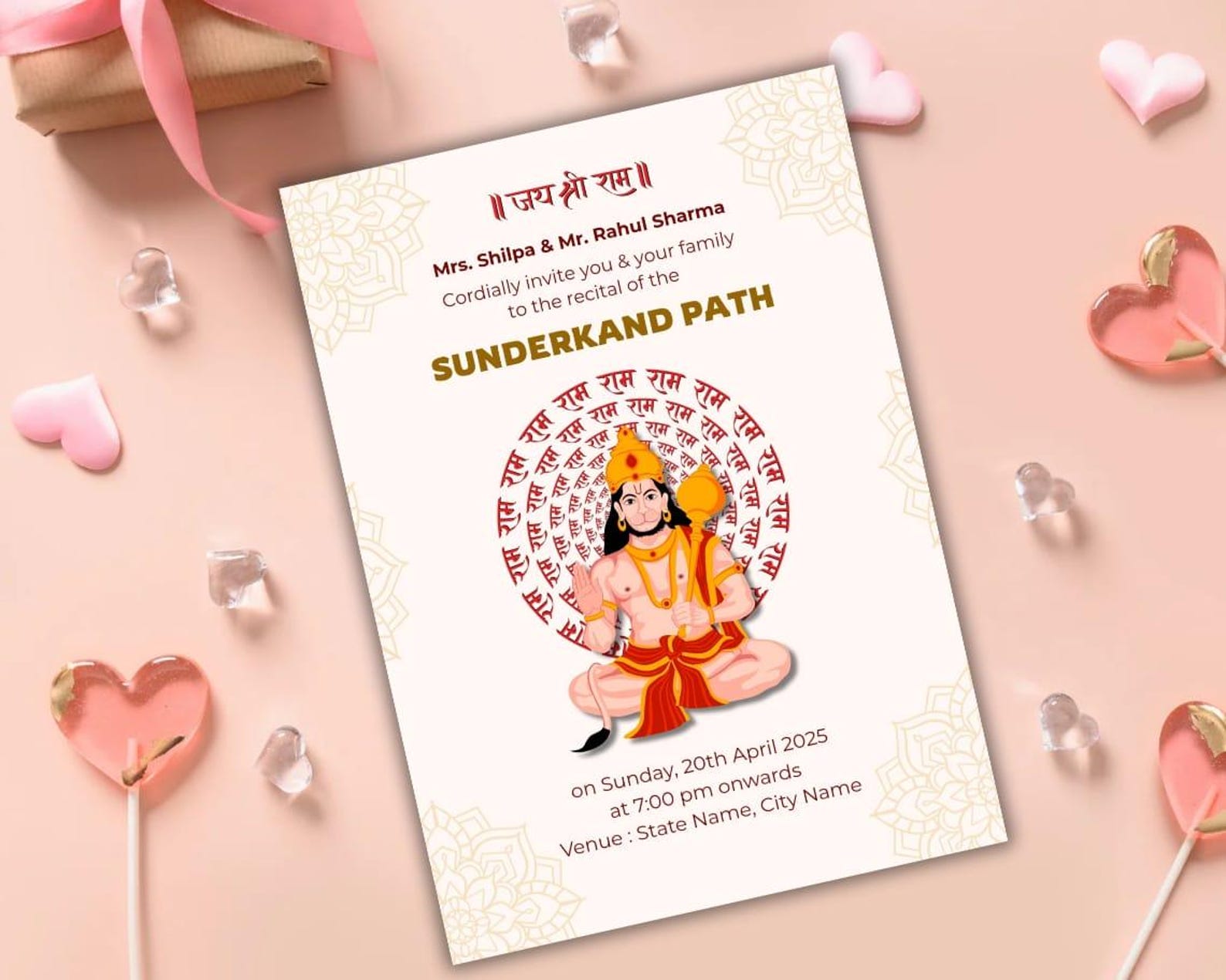 Customisable Sunderkand Path Invitation | Mandala Art | Cream ...
