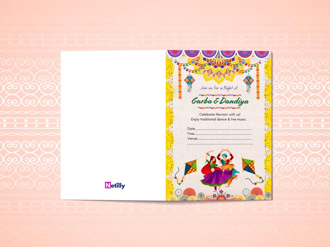 Garba Party Invitation Card Template Dandiya Night Chaniya Choli ...