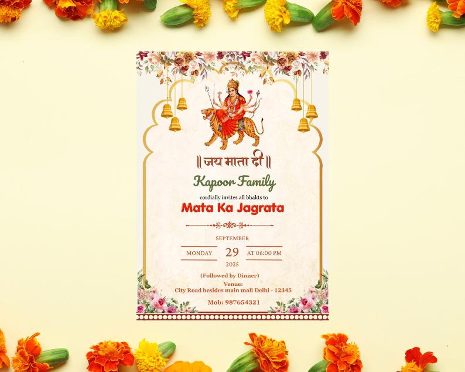 Divine Mata Ka Jagrata Invitation | Jagran Invite | Durga Ma Chowki ...