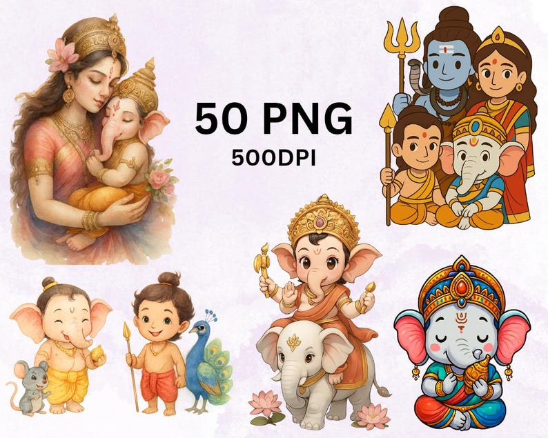 Baby Ganesha Clipart Bundle – Cute Bal Ganesh Pngs for Crafts & Prints ...