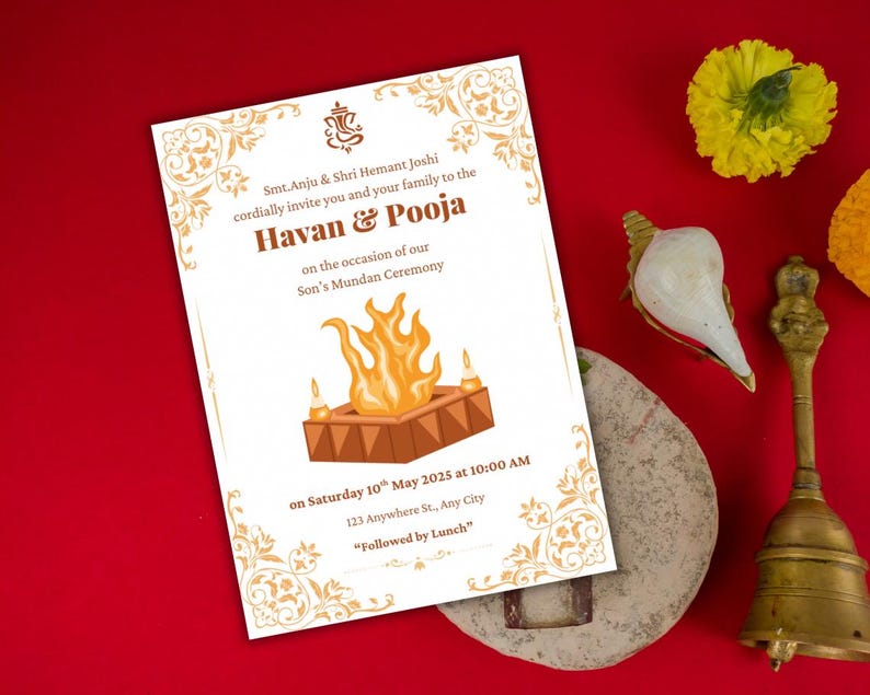 Stunning Havan Ceremony Invitation | Hindu Pooja Customizable Template ...