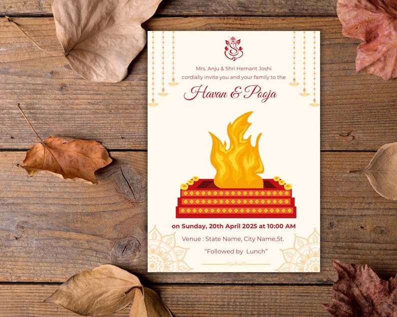 Premium Havan Ceremony Invitation | Hindu Pooja Customizable Template ...