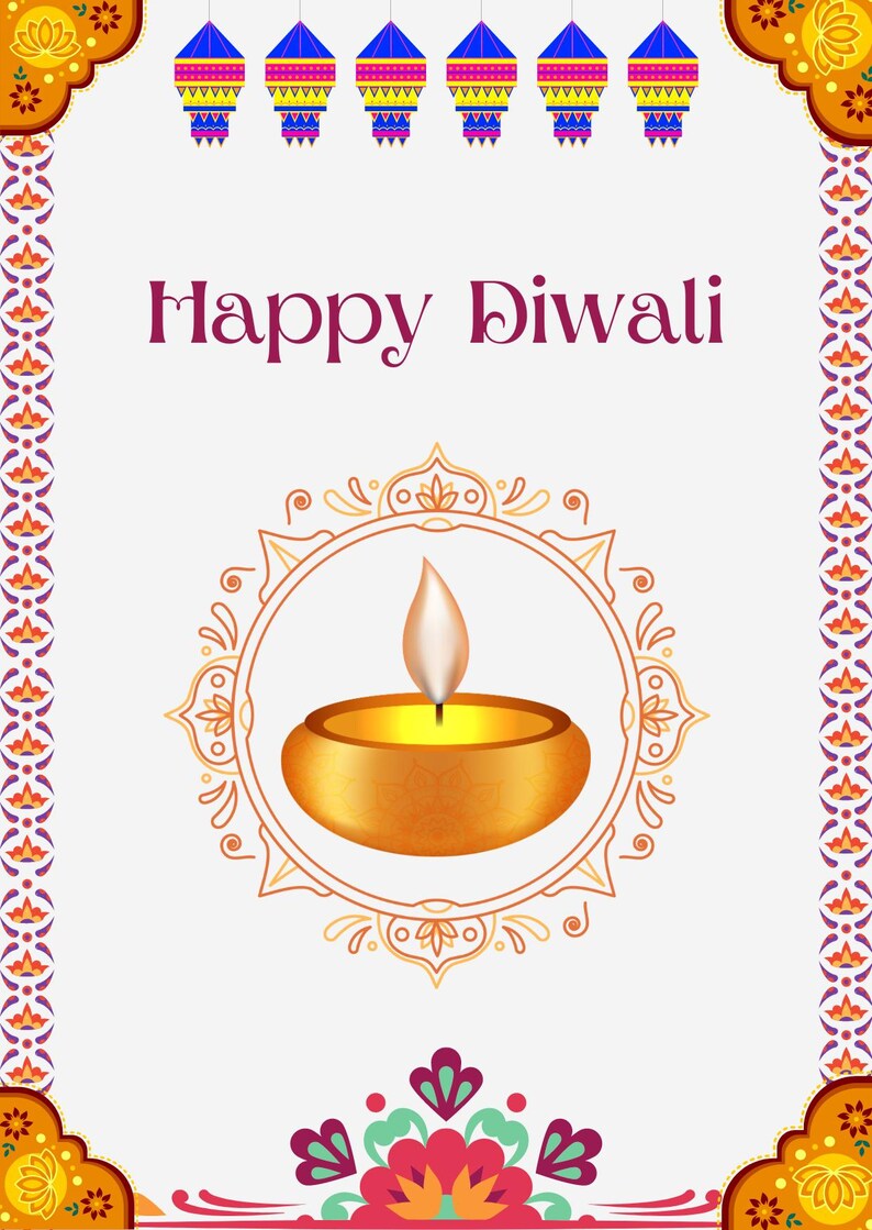 Printable Happy Diwali Card, Modern Deepavali Card, Diwali Wishes ...
