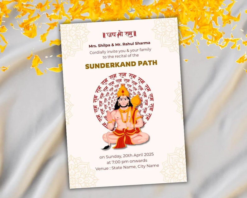 Customisable Sunderkand Path Invitation | Mandala Art | Cream ...