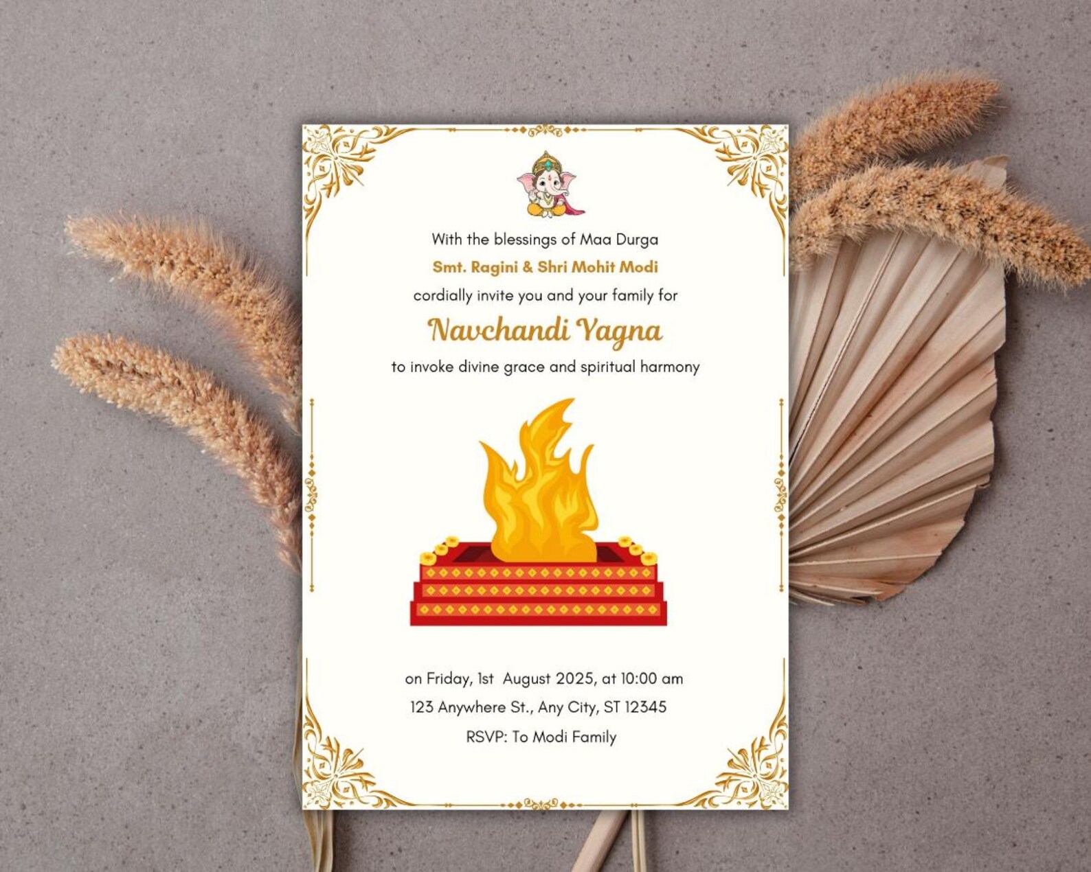 Navchandi Yagna Invitation Download Card | Editable Hindu Pooja E ...