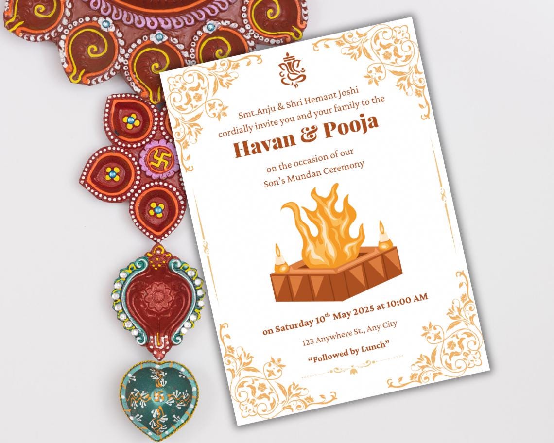 Stunning Havan Ceremony Invitation | Hindu Pooja Customizable Template ...