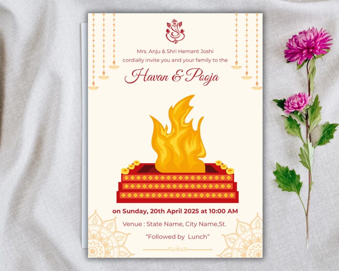 Premium Havan Ceremony Invitation | Hindu Pooja Customizable Template ...