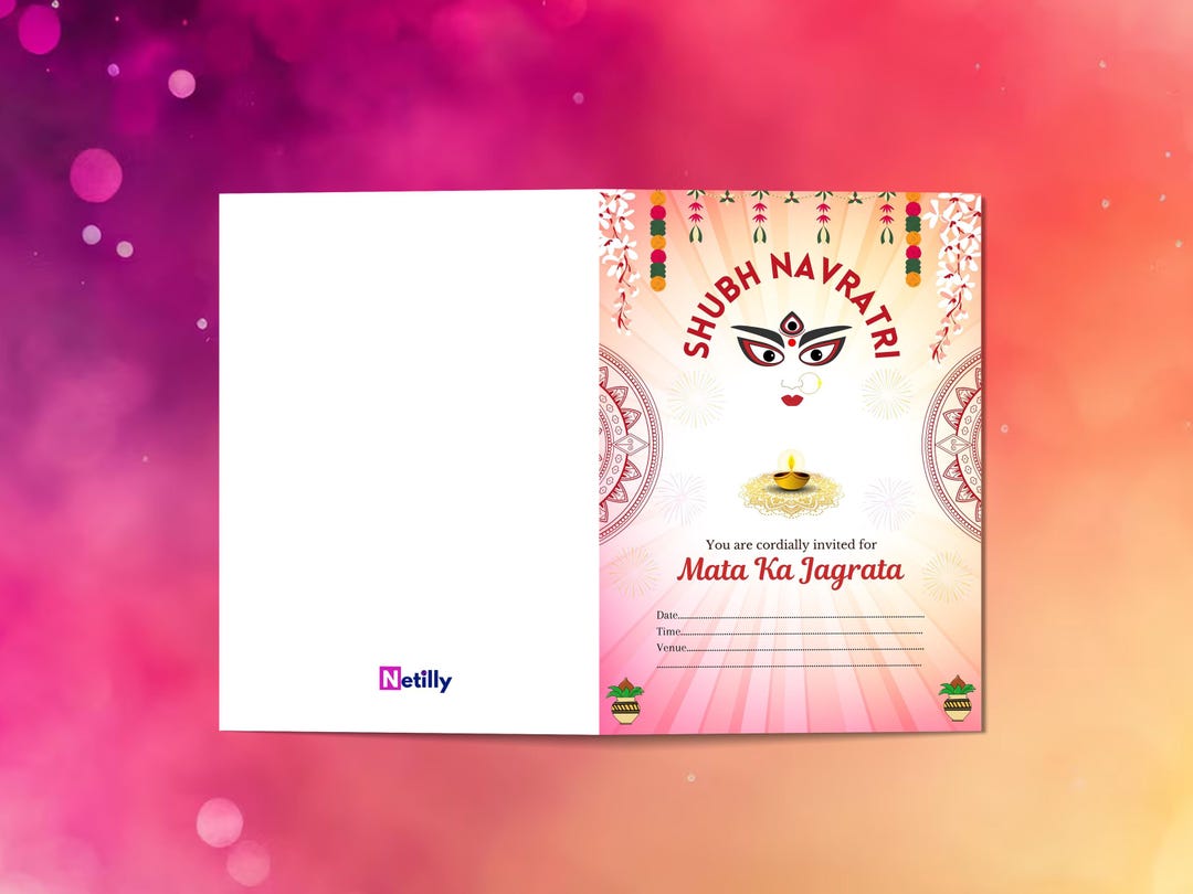Happy Navratri Jagrata Invitation Card Hindu Aarti Goddess Pandal Mata ...