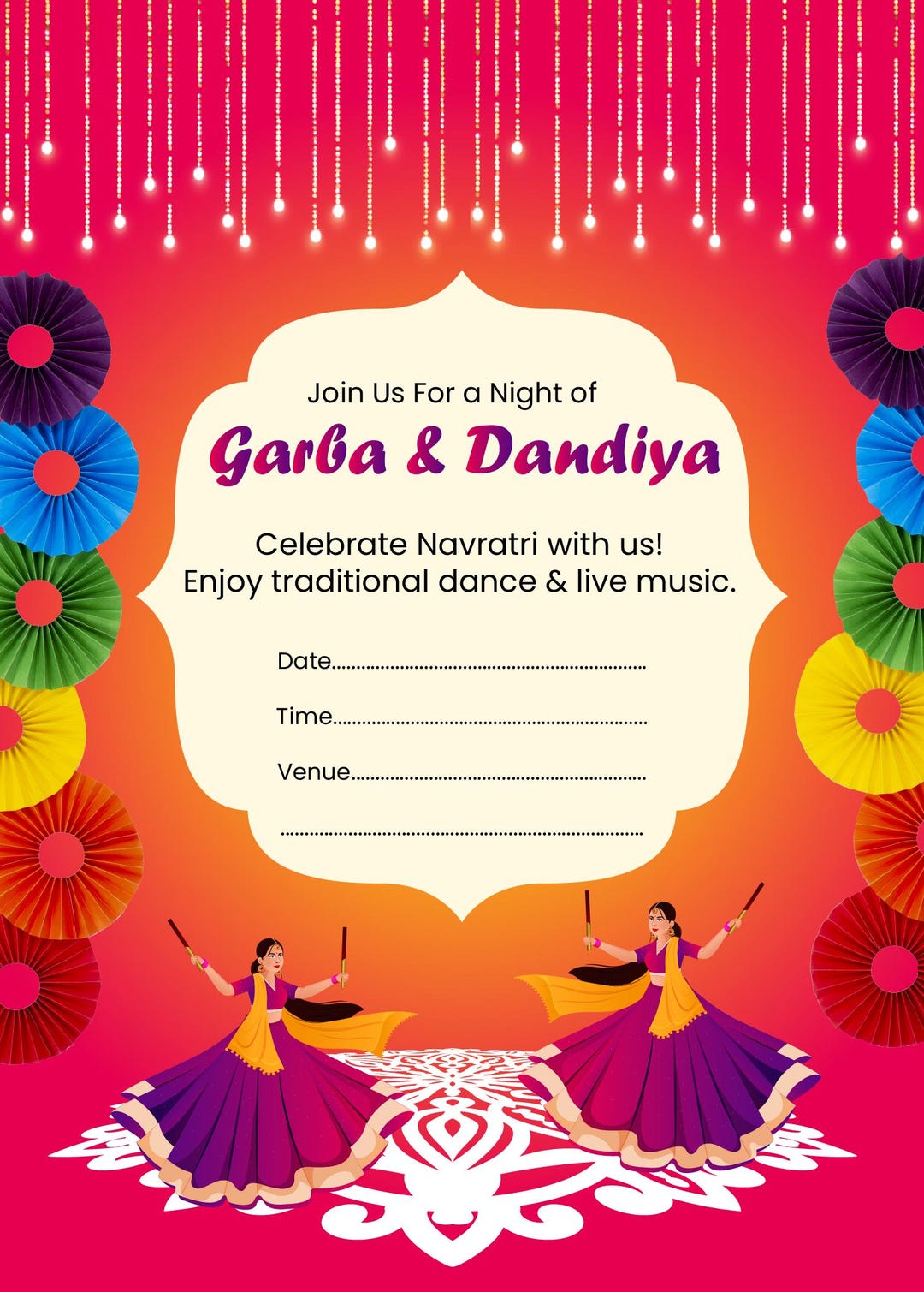 Garba Party Invitation Card Template Dandiya Night Chaniya Choli ...
