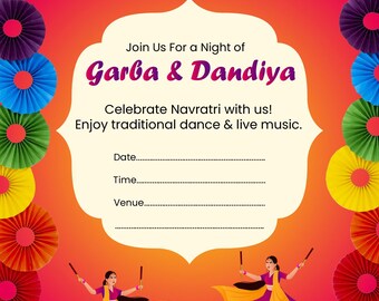 Navratri Dandiya Nights Garba Invite, Garba Invitation, Indian Dance ...